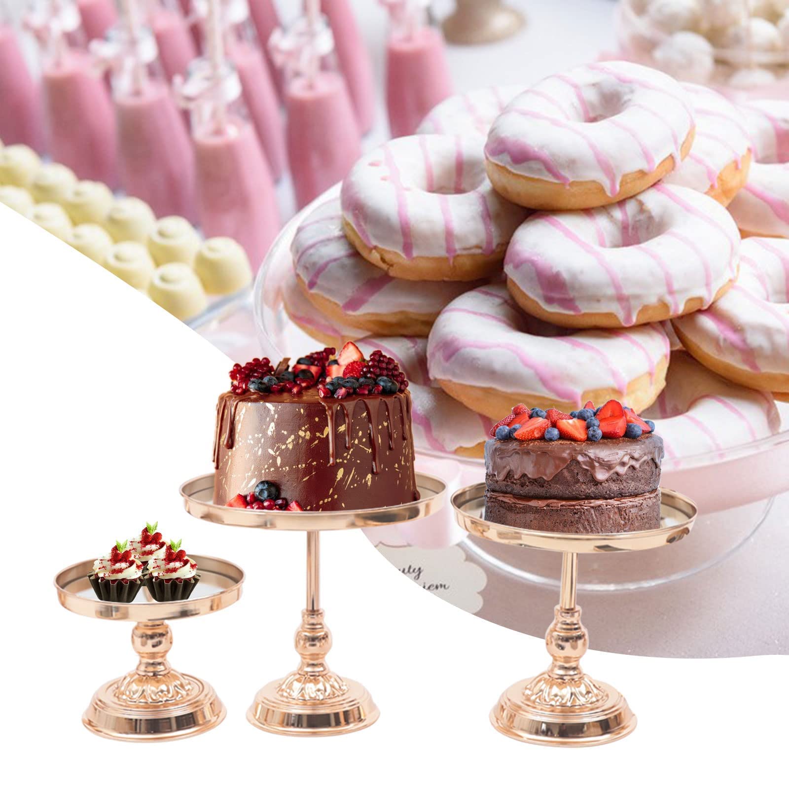 10 Piece Set Cake Stand Gold Cupcake Stand Round Gloss Shiny Metal Dessert Cupcake Stand for Birthday Party,Baby Shower,Anniversary, Afternoon Tea