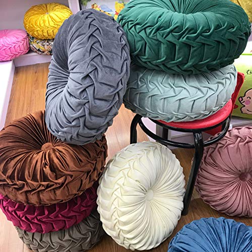 Elero Round Throw Pillow Velvet Home Decoration Pleated Round Pillow Cushion for Couch Chair Bed Car Brown