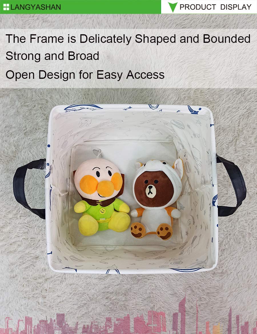 LANGYASHAN Square Storage Baskets Waterproof Canvas Children Laundry Nursery Hamper for Shelves Gift Baskets Toy Organizer Room Decor (Square spaceship)