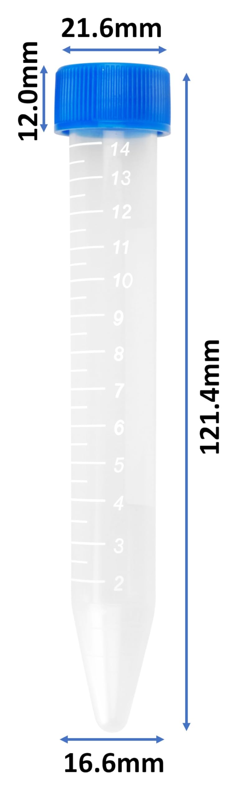 15 ml Conical Centrifuge Tube with Conical Bottom, Leakproof Screw Caps, Sterile, up to 12000xg, Polypropylene (PP) (Pack of 50)