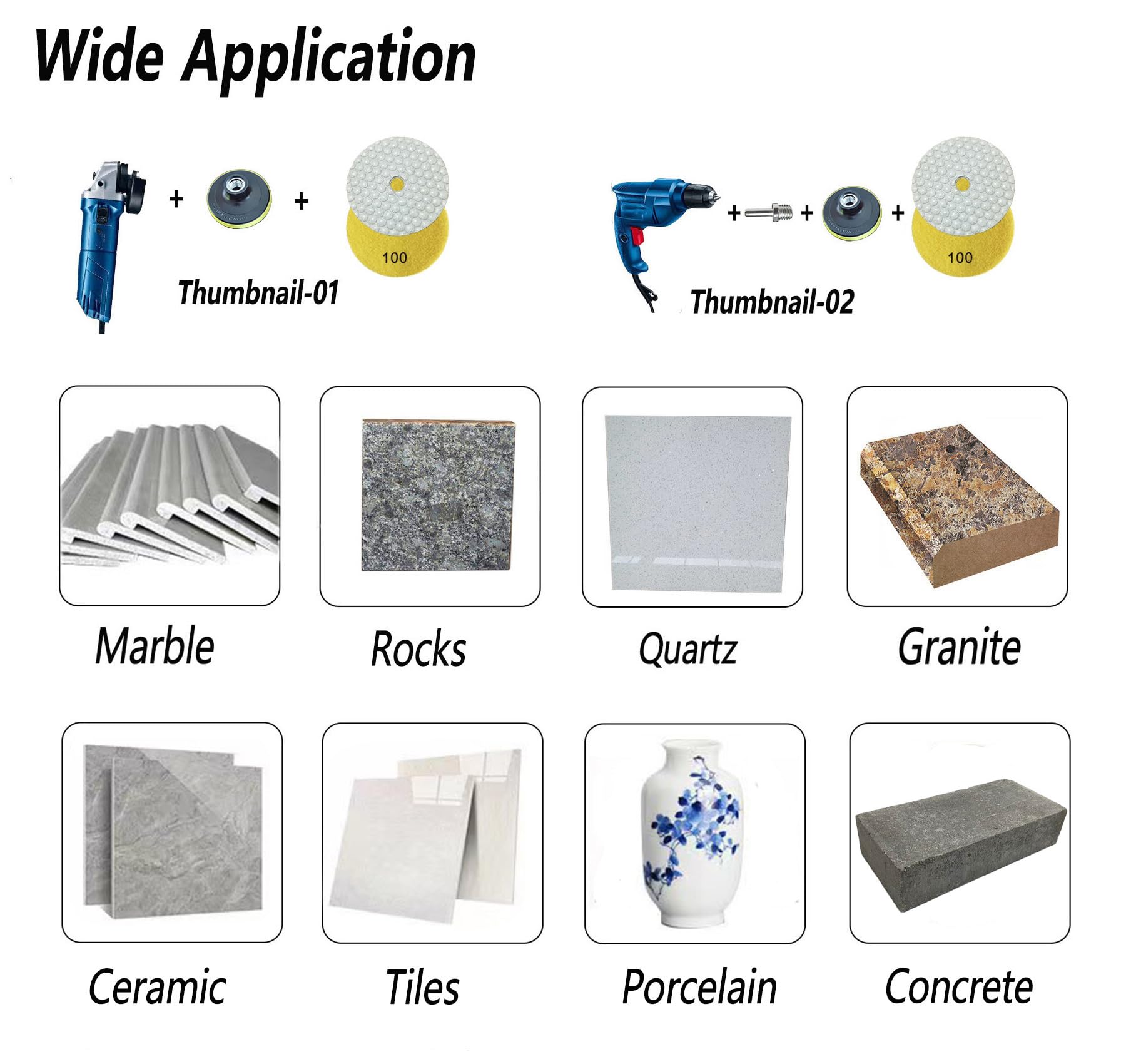 16 Packs Dry Diamond Polishing Pads Set, 4 Inch Dry/Wet Granite Bufffing Pad for Marble Quartz Concrete Stone Tiles - High Temperature Resistance Sanding Kit for Grinder Polisher Drill