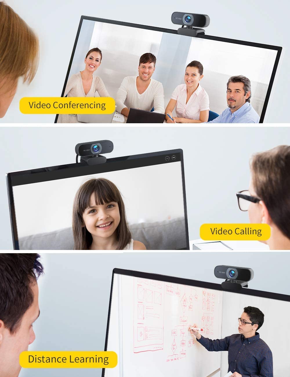 1080P Webcam, Desktop Camera with Dual Microphones, for PC/Mac Book/Laptop. Suitable for Windows, MacOS, NetWare, Linux