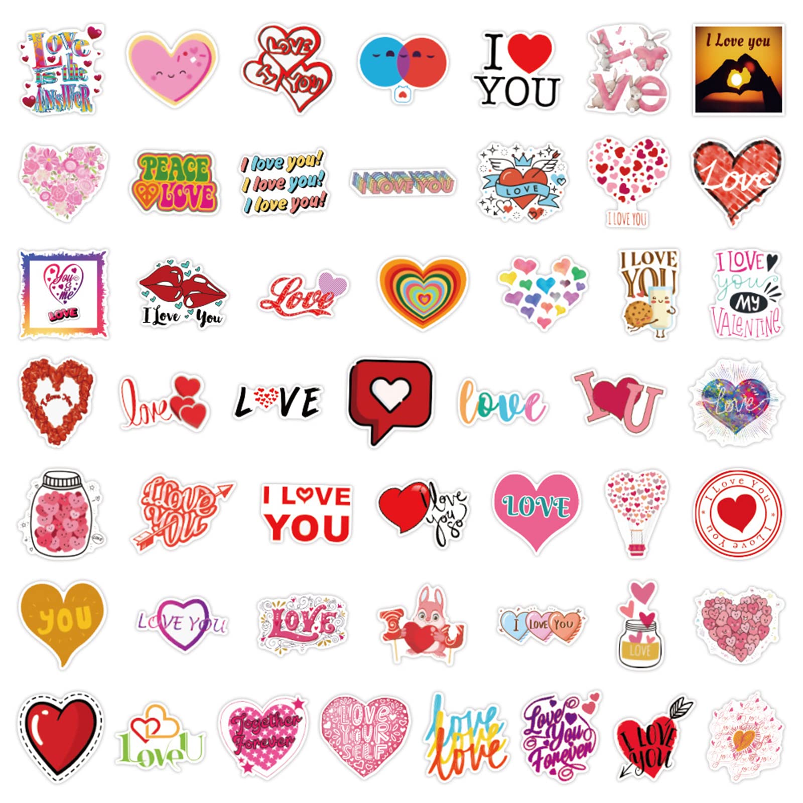 100 PCS Vinyl Valentines Day Stickers Peel and Stick Removable Non-Repeating Love Romantic Stickers for Laptops Water Bottles Notebook Suitcase Cellphone Case