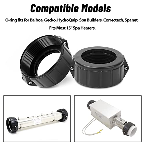 2" Spa Hot Tub Heater Split Nut Union amp with Screw, 2 pcs Heater Gasket/O-Rings Replacement for Balboa Gecko (Actual Size 3 Inch,Suitable for 2 Inch Heater Assemblies) - 2 Packs