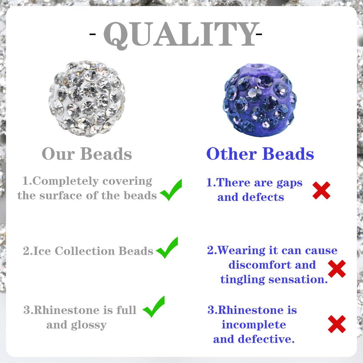 100pcs 10mm Rhinestone Clay Beads for Crafting - Ice Collection Baseball Bling Style, Round Shamballa Disco Ball Design, Fancy Sparkle for DIY Necklace Jewelry Making Christmas Decorations (White)