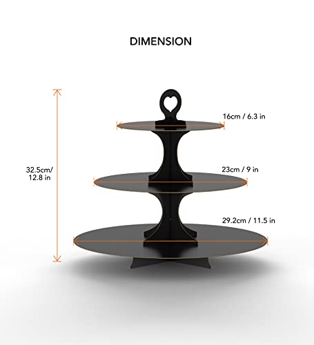 2 Pack Cupcake Stand Tower, BLISSUR Black 3 Tier Cupcake Stand, Cardboard Dessert Cupcake Stand Holder for Parties, Tiered Cupcake Stand (Black)