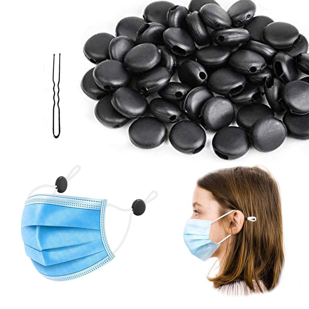 100Pcs Cord Locks for Mask, Silicone Rope Toggles for Drawstrings, Fixed and Removable Rope Cord Lock Buckle, Adjustable Elastic Cord Non-Slip Stopper Adjuster, Suitable for Adults and Kids (Black)