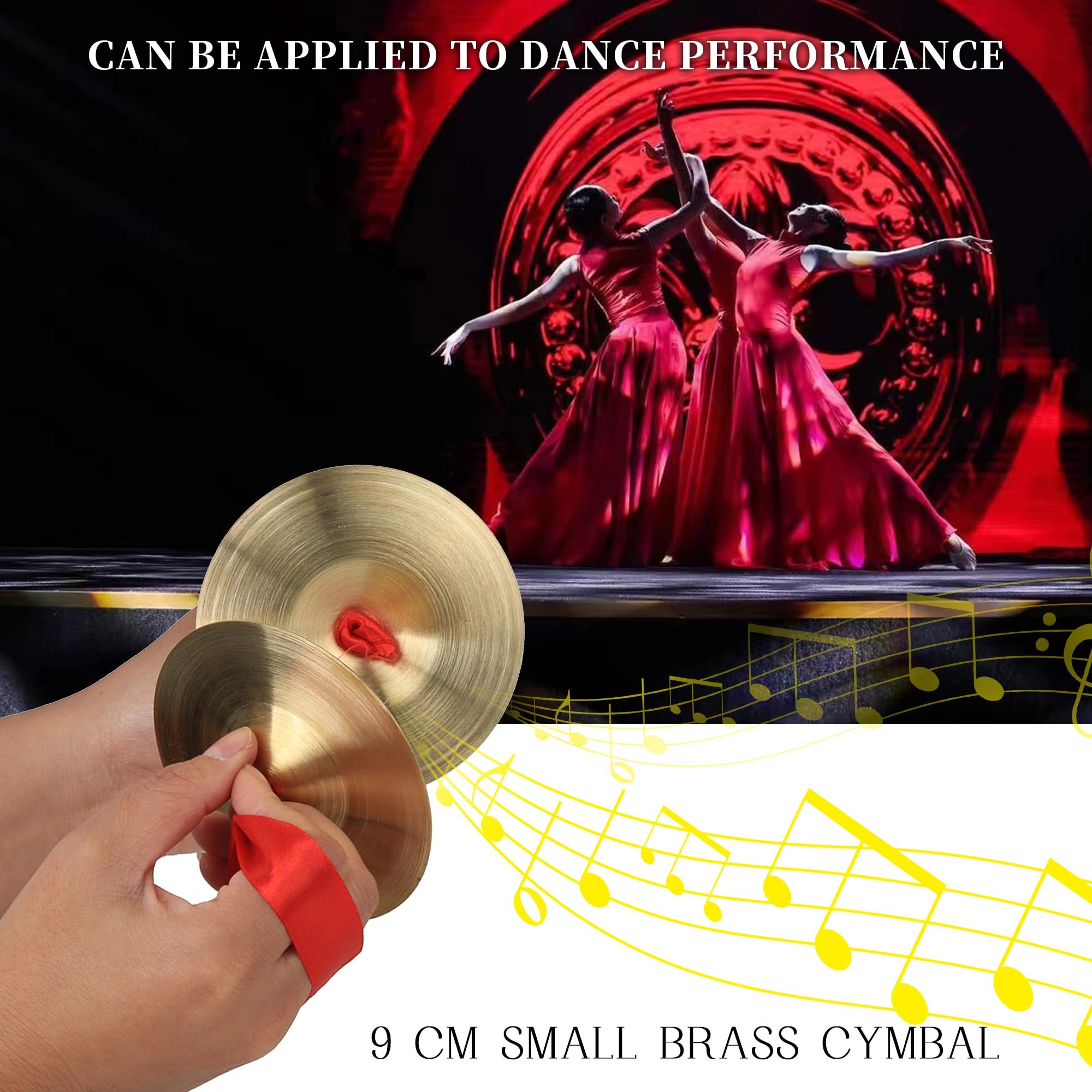 2Pcs Mini Copper Hand Cymbals 90mm Diameter Gong Band Rhythm Beats Percussion Musical Instrument for Parties, Dances, Belly Dances, Holiday Celebration