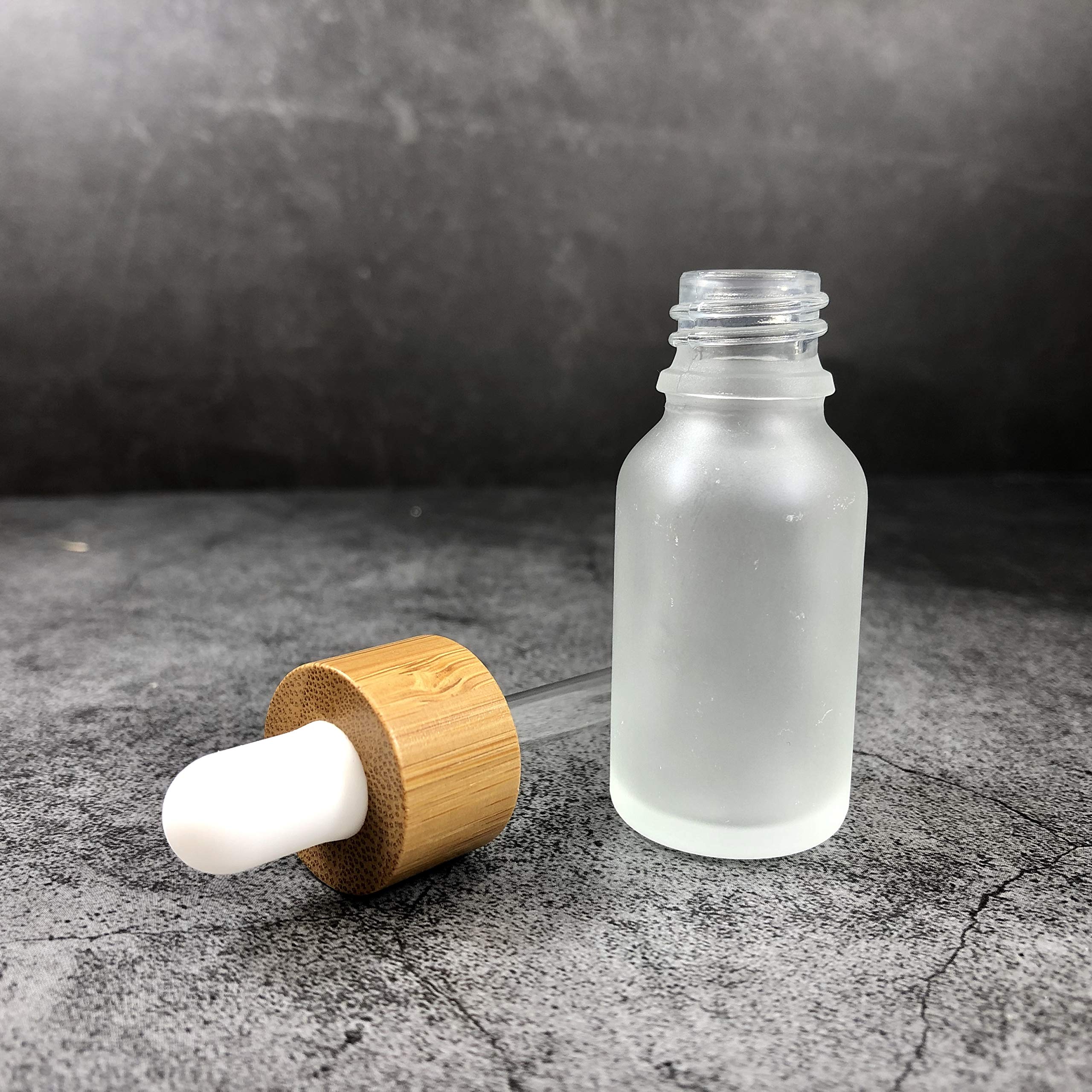 4 Pcs Bamboo Frosted Glass Eye Dropper Bottle,Empty Essential Oil Bottles With Pure Glass Pipettes,Bamboo Cap Makeup Travel Cosmetic Sample Container-Pipette&Funnel included (30ml/1 Ounce)