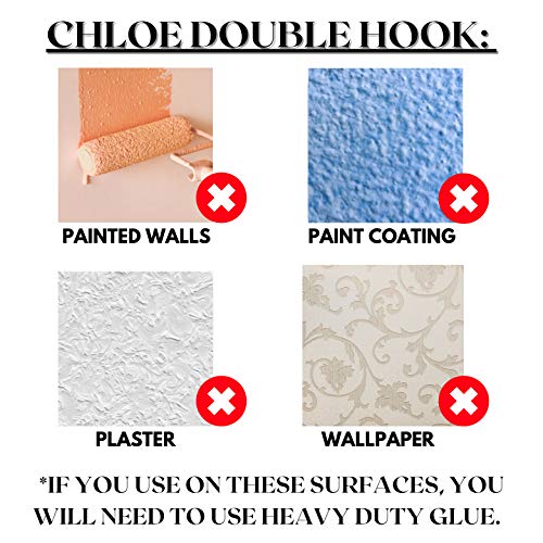 Emma Rose Home Chloe Double Hook, Heavy Duty Wall Hook Without Nails Waterproof Aluminum Hooks for Hanging Bathroom Kitchen Office-2 Pack Wall Hook (White)
