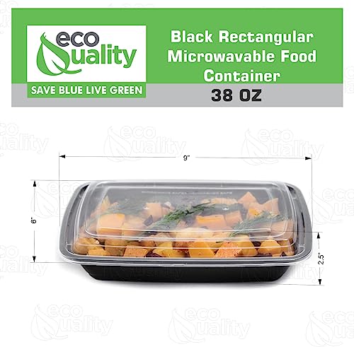 38 oz Reusable Food Storage 150 Pack Containers with Lids by EcoQuality β Rectangular BPA Free Freezer, Microwave & Dishwasher Safe β Airtight & Watertight Stackable, Lunch Meal Prep, To-Go, Bento Box