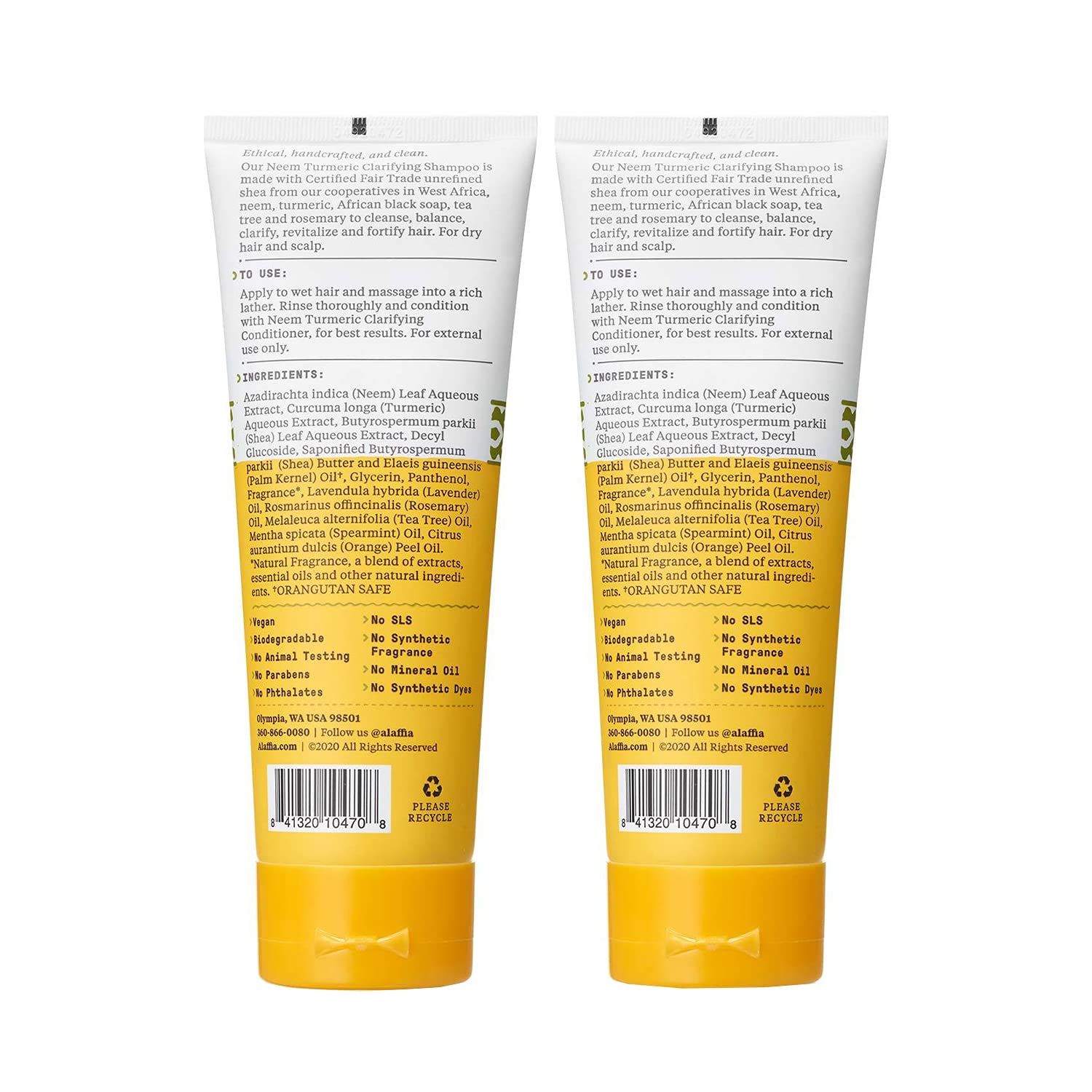 Alaffia Neem Turmeric Clarifying Shampoo and Conditioner - Gently Cleanse, Restore & Protect Hair while Moisturizing Scalp with Shea Butter, Tea Tree & Rosemary, Natural Mint, 2-8 fl oz Tubes