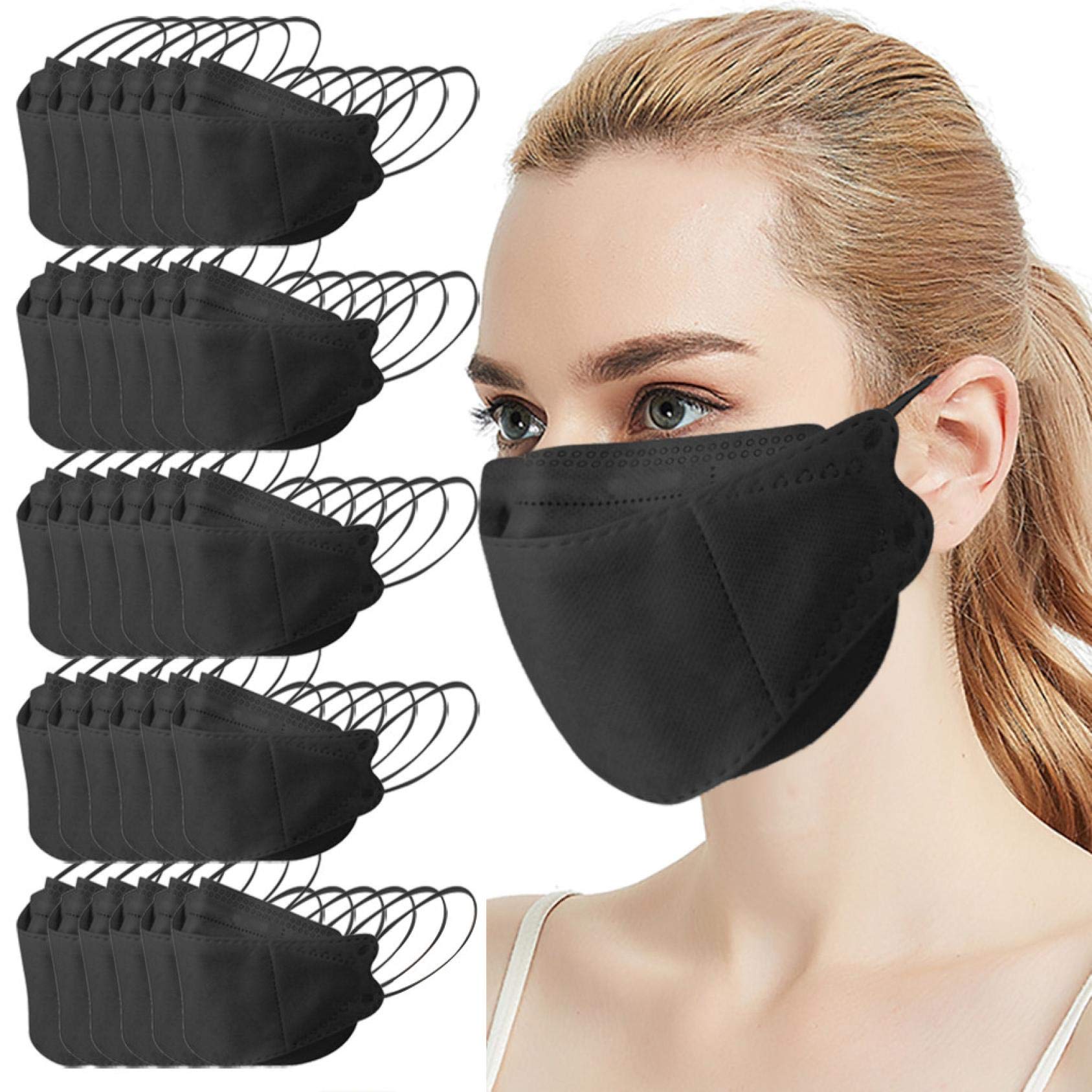 100pcs Black KF94 Face Mẵsk,4 Layers Non-woven ƘF94 Face Protection Adult's_ KF94 Black (KF94 Black-100pcs)