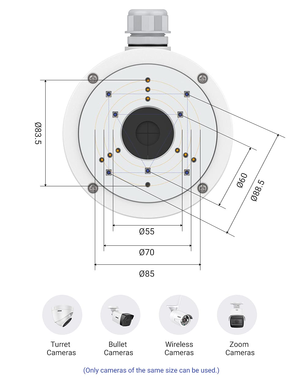 ANNKE Universal Junction Box Mount Bracket for Bullet Dome Turret PTZ Security Cameras Outdoor Waterproof Aluminum Wall Ceiling Mount Hide Cables
