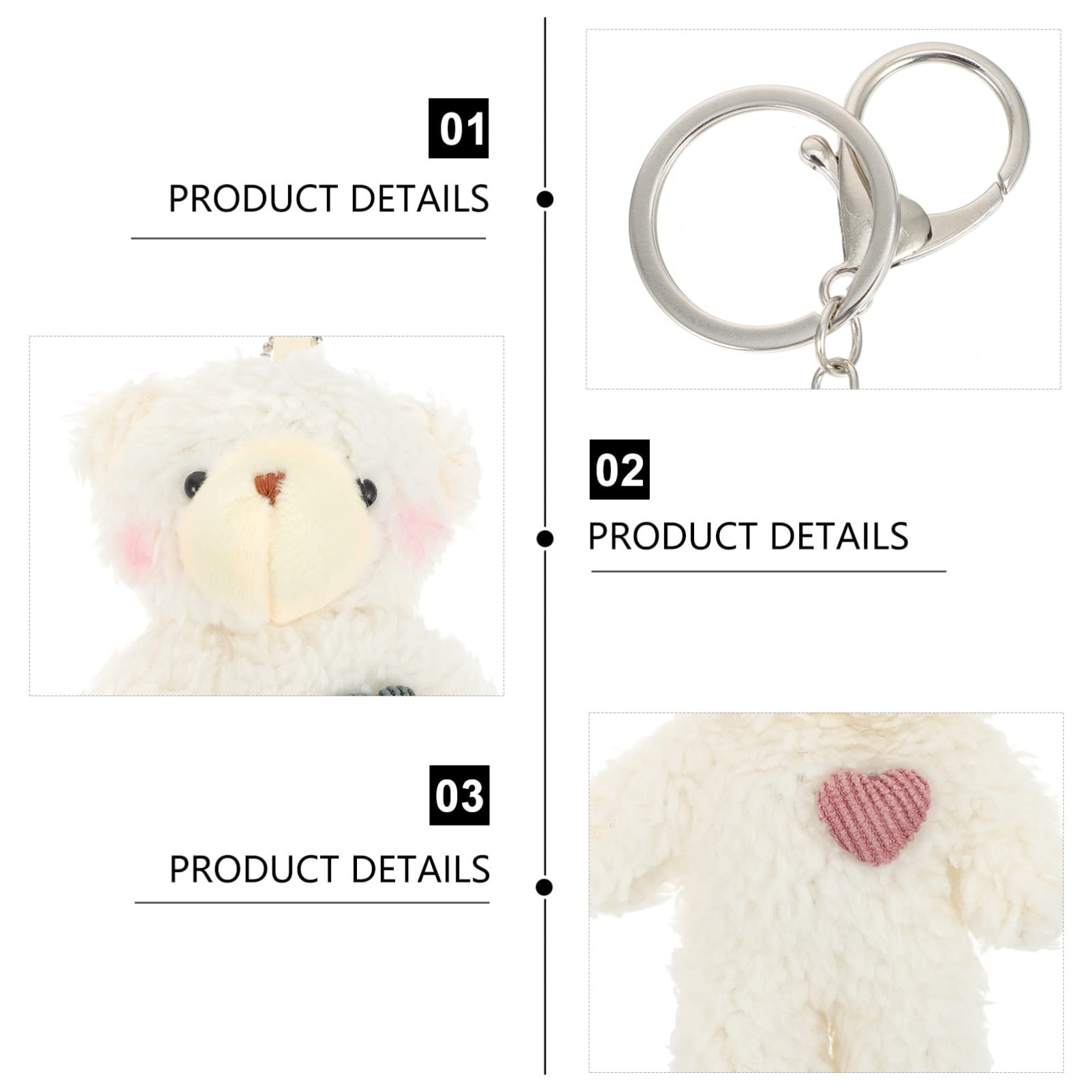 2pcs Plush Bear Keychain Teddy Bear Keychain Aniaml Key Ring Hanging Ornament Plush Stuffed Animal Car Key Holder for Girls Women