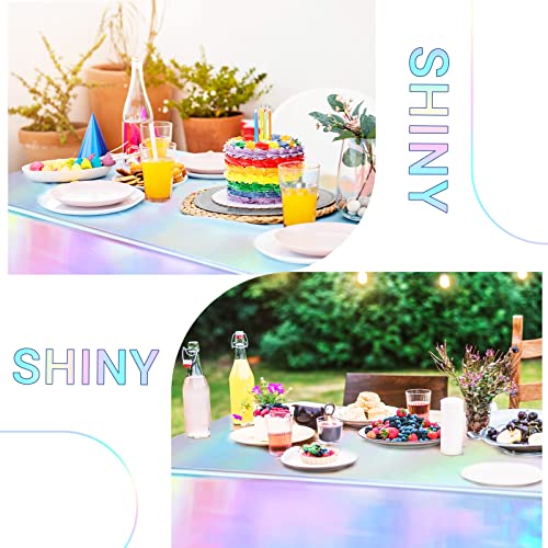 4 Pack Iridescence Plastic Tablecloths Shiny Disposable Laser Table Covers 54" x 108" Sequin Holographic Foil Tablecloths for Birthday, Wedding, Party, Picnic, Buffet, Christmas Decorations