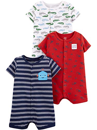 Simple Joys by Carter's Baby Boys 3-Pack Snap-up Rompers, Navy Stripe/Red Construction/White Alligator, 6-9 Months