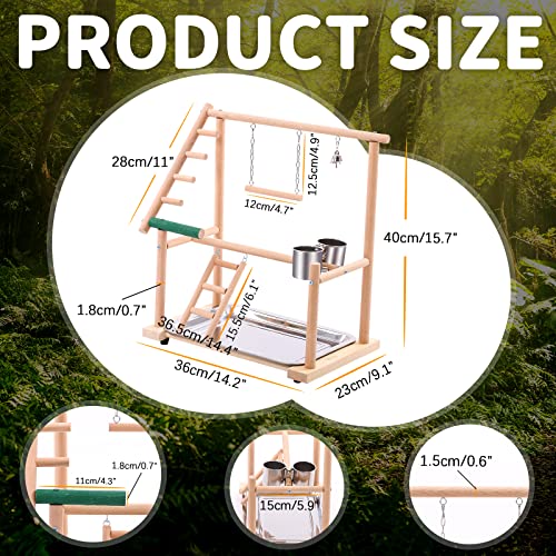 Bird Play Stand Parrots Playground Wooden Stick Perch,Bird Playpen Exercise Gym with Ladder Feeder Cup Bell Swing,Parrot Play Climb Gym for Parakeet Cockatiel Conure(Include a Tray)