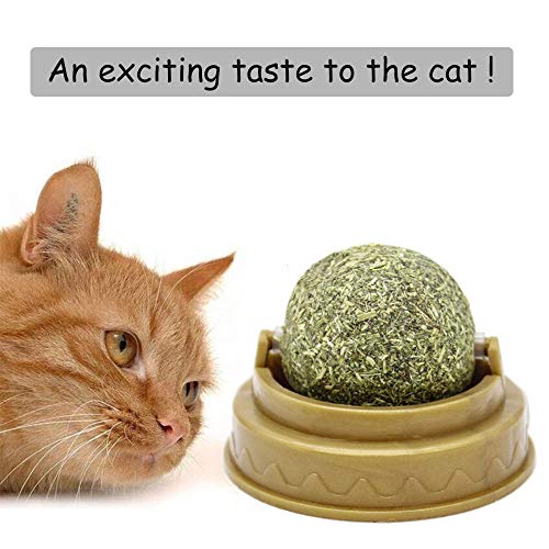 2 pcs Catnip Balls, Pure Natural Mint Leaf Rotating Interactive Cat Toys, Cat Removal Hairball Toys Can Be Sticky On Wall, Teeth Cleaning Catmint Toy for Cat, Kitten, Kitty Playing Chewing