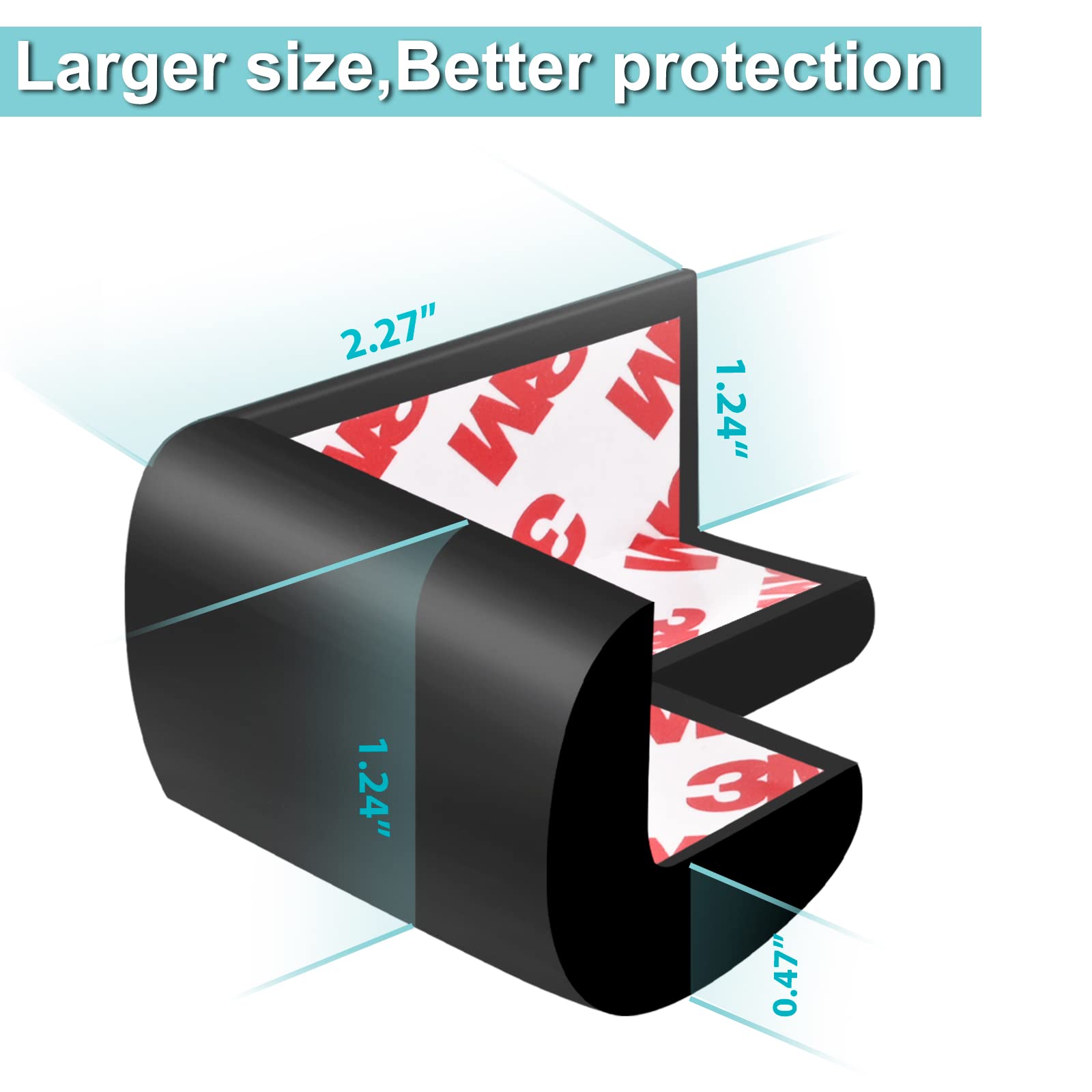 12 Pack Soft Corner Protector Baby Proofing Edge and Corner Guards, Safety Pre-Taped Rubber Foam Furniture Bumper for Fireplace, Table, Stair, Cabinet (Black)
