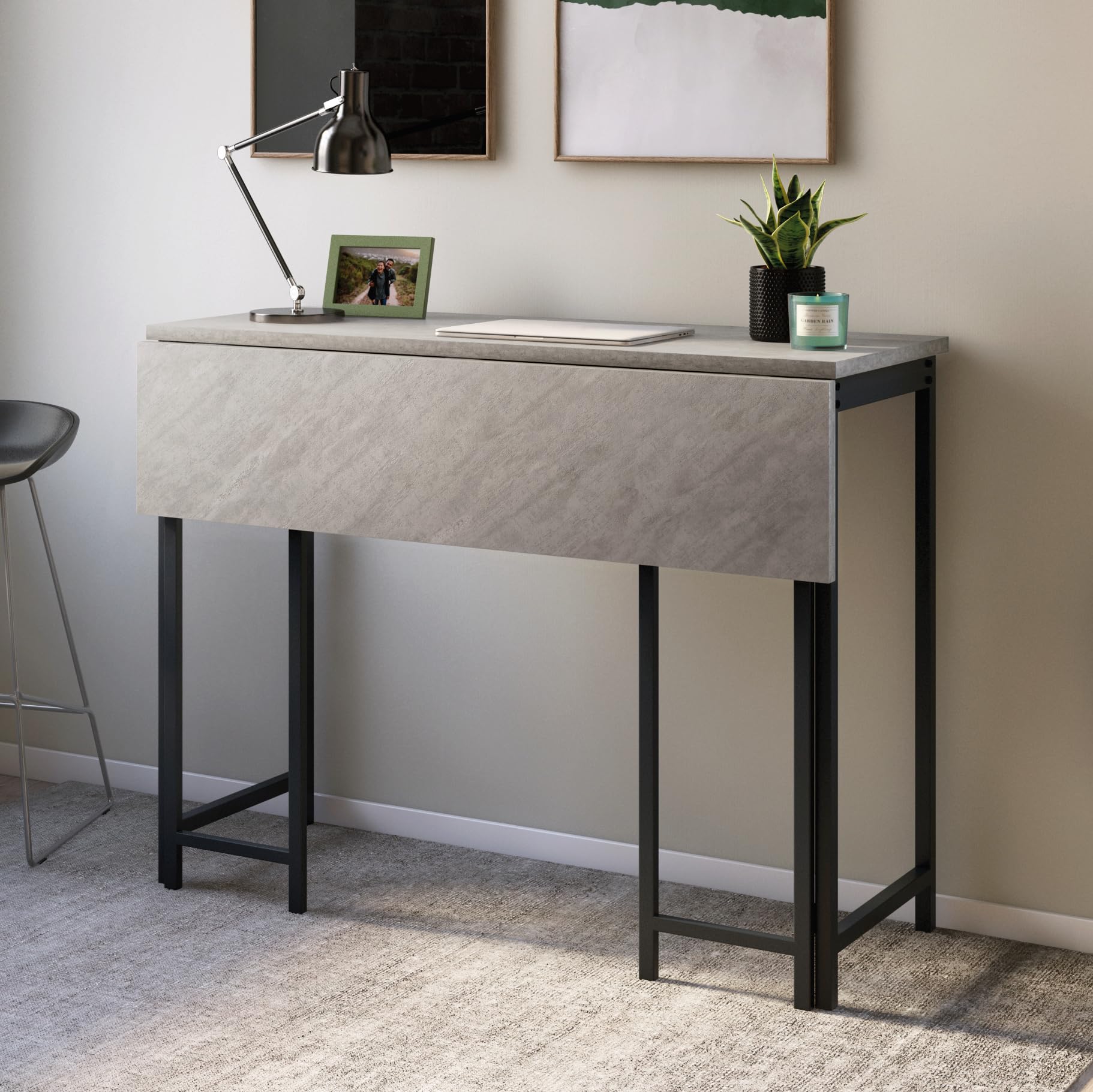 Sauder North Avenue Table with Drop Leaf, Faux Concrete Finish