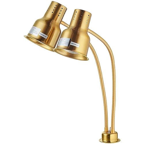 24" Commercial Heat Lamp – Flexible Stainless Steel Dual arm Bulb Warmer for Kitchen & Restaurant, HLDBL24, 120V, 500W (Gold)
