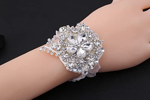 2 Pack Corsage Wristlet Luxury Dazzle Crystal Diamond Boutonniere Set Wrist*1 for bride and Corsage*1 for groom on Wedding Party
