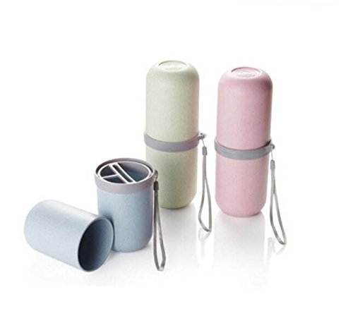 1Pcs Travel Toothbrush Cup Multifunction Wheat Stalk Wash Gargle Cup Portable Business Trips Handy Travel Toothpaste Case Holder Container Storage Box Organizer for Travel and Outdoors (Blue)