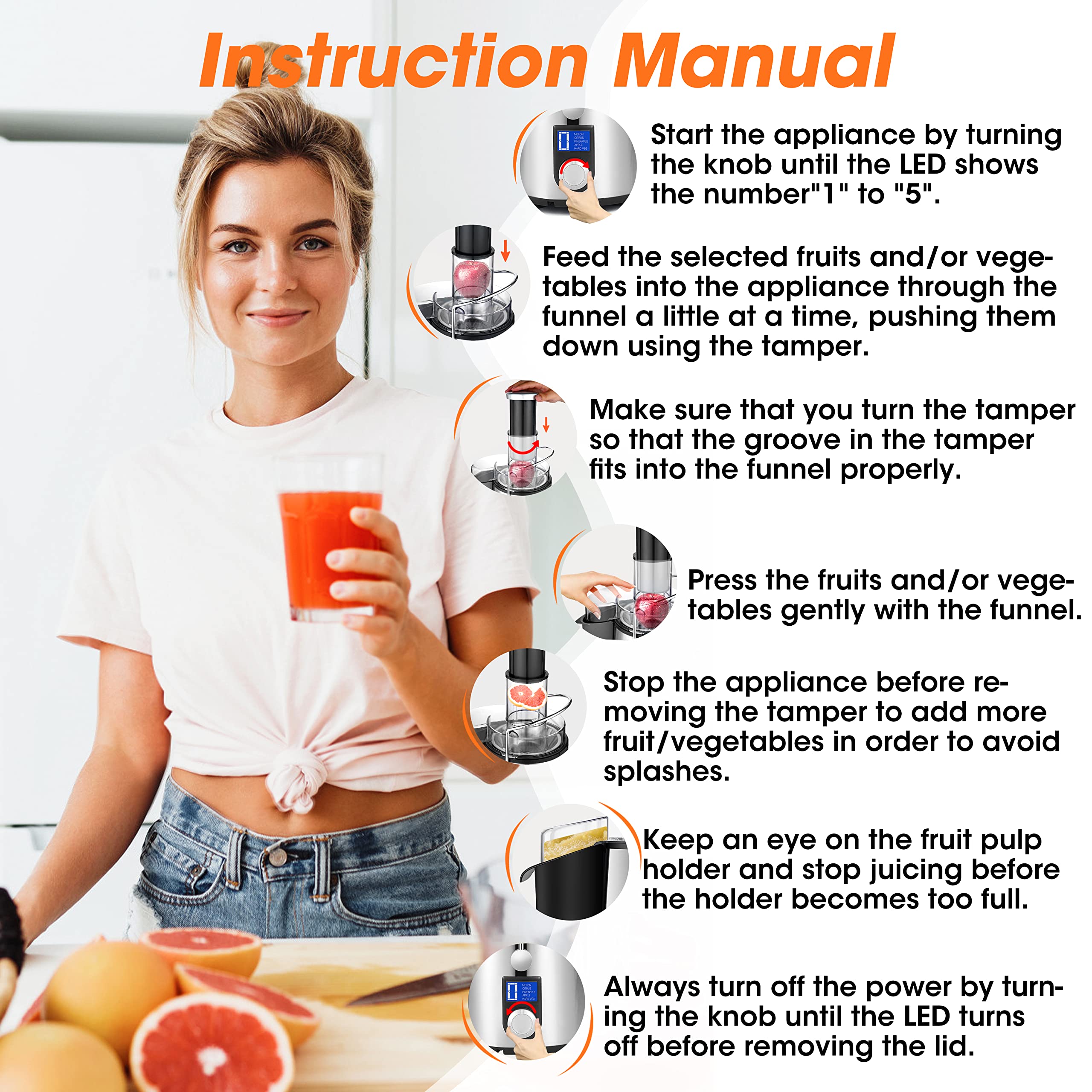1000W 5 Speeds LCD Screen Centrifugal Juicer Machines Vegetable and Fruit, Regenerate Juice Extractor with Big 3" Wide Mouth, Anti-drip Compact Juice Maker, Easy Clean, High Juice Yield, BPA Free