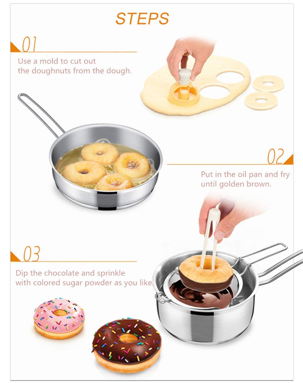 2 Pack Donut Cutters Set 3 inch,Cookie Cutter Round for Baking Donut Mould Maker Plastic with Dipping Plier, Cake Mold Biscuit Cutter Non-Stick Mold Baking DIY Donut Tools