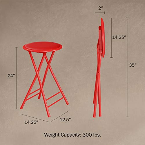 24-Inch Counter Height Bar Stool β Backless Folding Chair with 300lb Capacity for Kitchen, Recreation Room, or Game Room by Trademark Home (Red) Set of 1