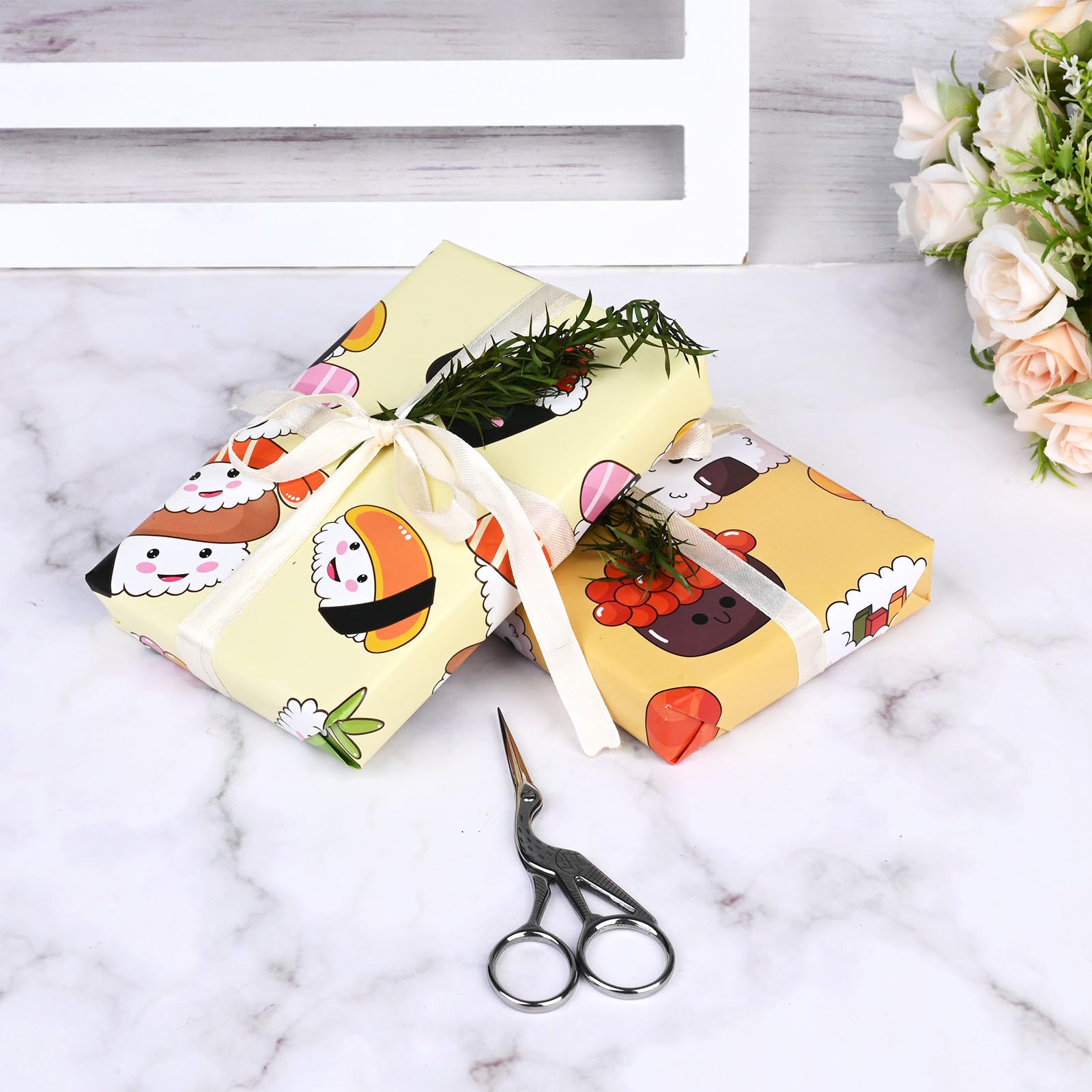 12 Sheets 28 * 20 Inches Sushi Faces Wrapping Paper Bulk Cute Sushi Trendy Gift Wrap Paper for Baby Shower Birthday Wedding DIY Craft, Folded Flat