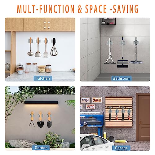 3-H Mop and Broom Holder Wall Mount, Broom Holder Wall Mount 10 Pack, Broom Holder for Garage Garden Shed Storage System Laundry Room Home Kitchen Organization up to 1.45 Inch(grey)