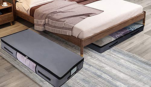 AMJ Foldable Underbed Bags - Pack of 2, Transparent Zip Lid Under Bed Storage Bags for Bedroom Wardrobe, Washable, Dark Gray