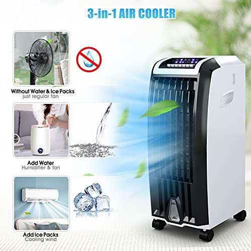 3-IN-1 Evaporative Air Cooler,26β Portable Air Conditoner Humidifier/Fan with 3 Wind Modes,3 Speeds,Remote Control,Wide Oscillating,Ultra-Quiet Compact Cooling Fan for Home Office Bedroom