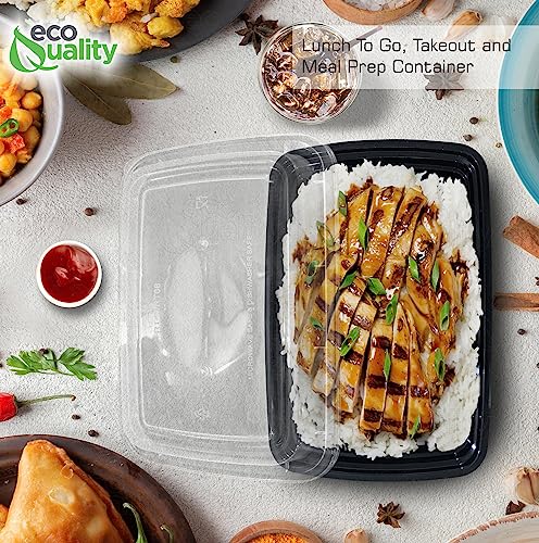 38 oz Reusable Food Storage 150 Pack Containers with Lids by EcoQuality β Rectangular BPA Free Freezer, Microwave & Dishwasher Safe β Airtight & Watertight Stackable, Lunch Meal Prep, To-Go, Bento Box