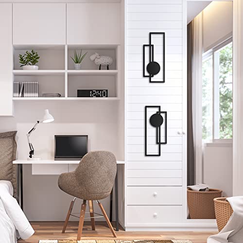 2 Pcs Metal Wall Decor Art Minimalist Wall Art Abstract Metal Vertical Decorations Wall Sculptures Geometric Modern Wall Hanging for Living Room (Rectangular)