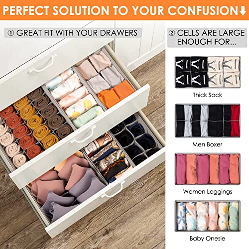 12 Pack Sock Underwear Drawer Organizer Dividers, Foldable Fabric Dresser Drawer Organizers for Clothing, Sock, Undies, Bra, Belt, Tie, Scarf