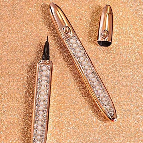 2020 Upgraded Self-adhesive Eyeliner,2 in 1 Eye Liner Pen Diamond Bling Glitter Liquid Eyeliner No Glue, Non Magnetic, Eye Liner for Eye Makeup and Wear Normal False Eyelashes (Queen Pearl White)