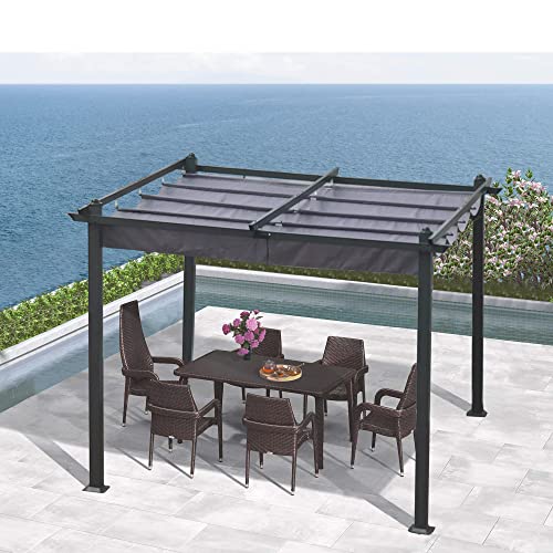 10x10 Ft Patio Pergola, Retractable Pergola with Canopy, Sunshelter Pergola for Gardens, Terraces, Backyard, Grey
