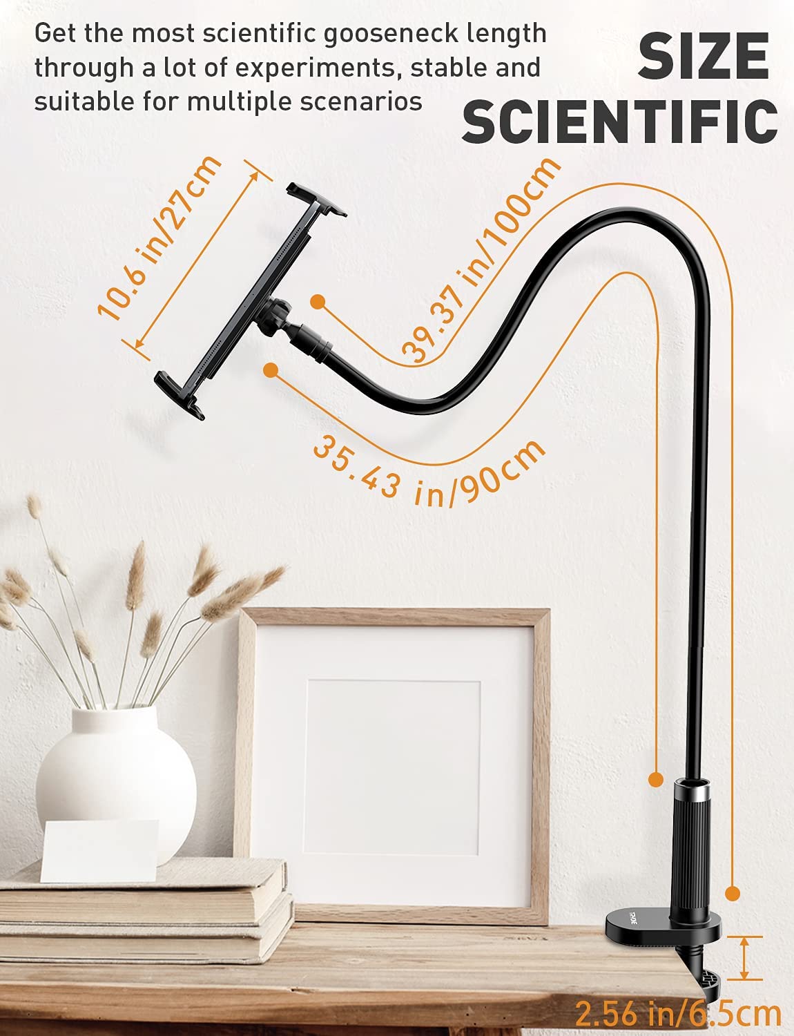Gooseneck Tablet Holder Stand for Bed: Adjustable 39.4inch Flexible Lazy Arm Tablets Mount Compatible with iPad Pro Air Mini | Galaxy Tab | Kindle Fire | Switch or Other 4.7-12.9" Device