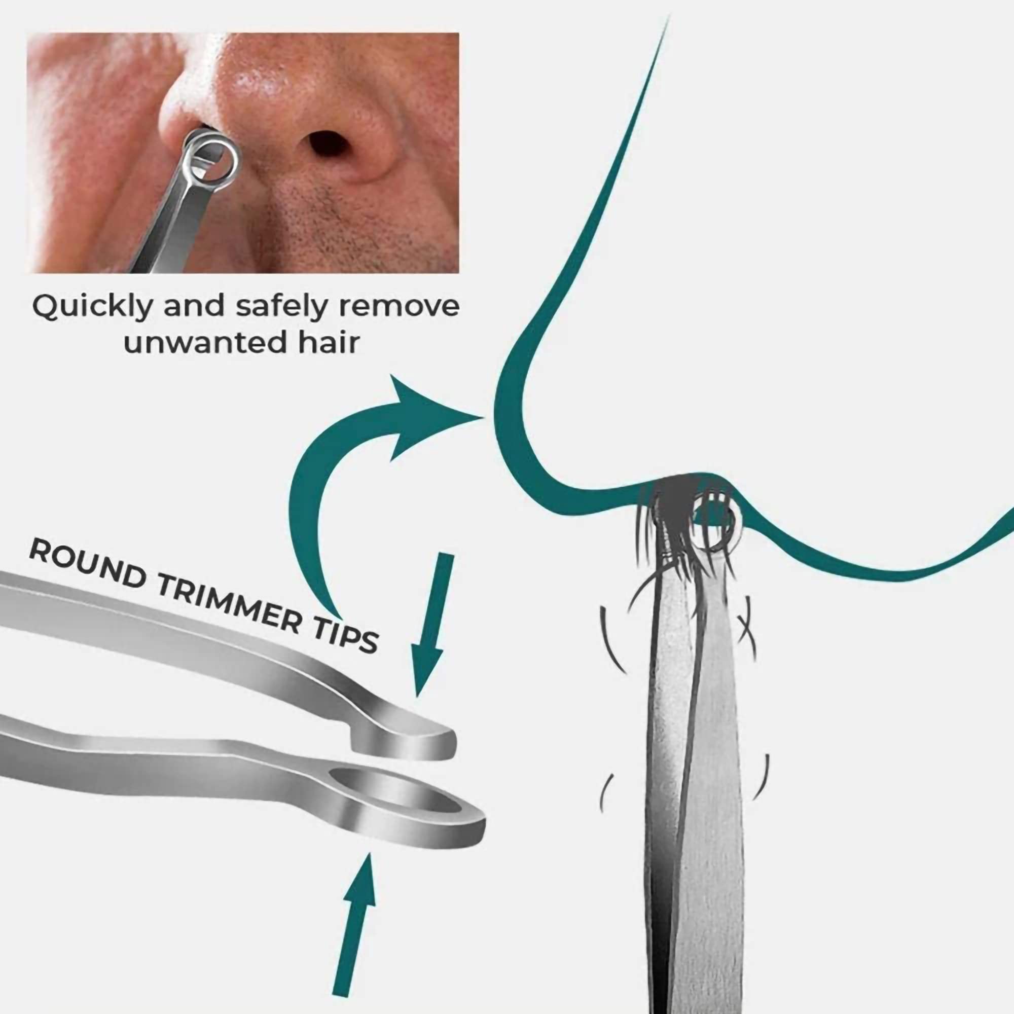 Anvirtue Universal Nose Hair Trimming Tweezers, Stainless Steel Eyebrow Trimmer, Friendly Round Tip, No Mirror Needed Easy Cut, for Noses, Sideburns, Brow, Body (1PC)