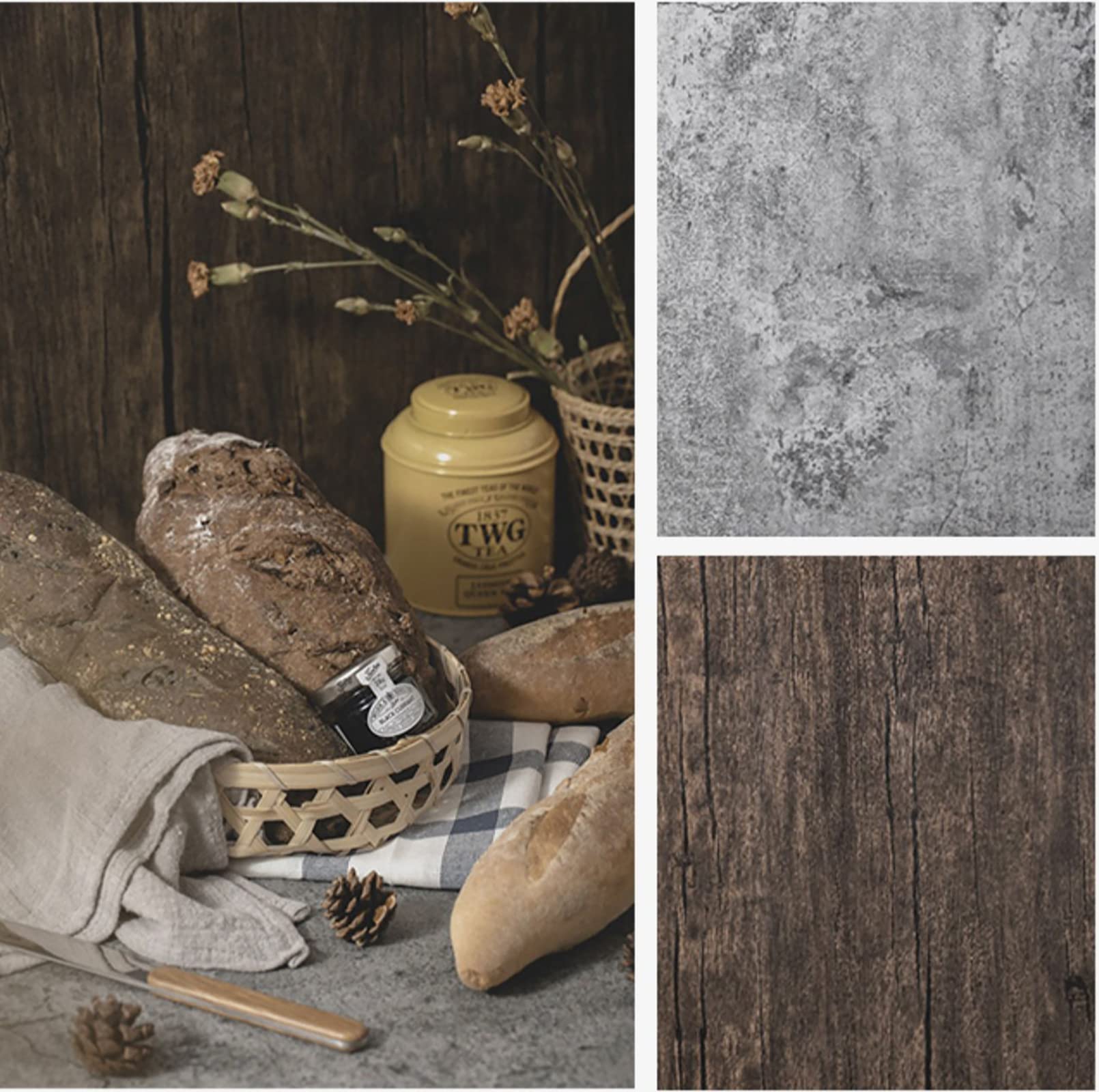 2 PCS Boards Photo Backdrop for Flat Lay, Food Photography Background 24x24 Inch, BEIYANG (Black Walnut+Dark Gray)