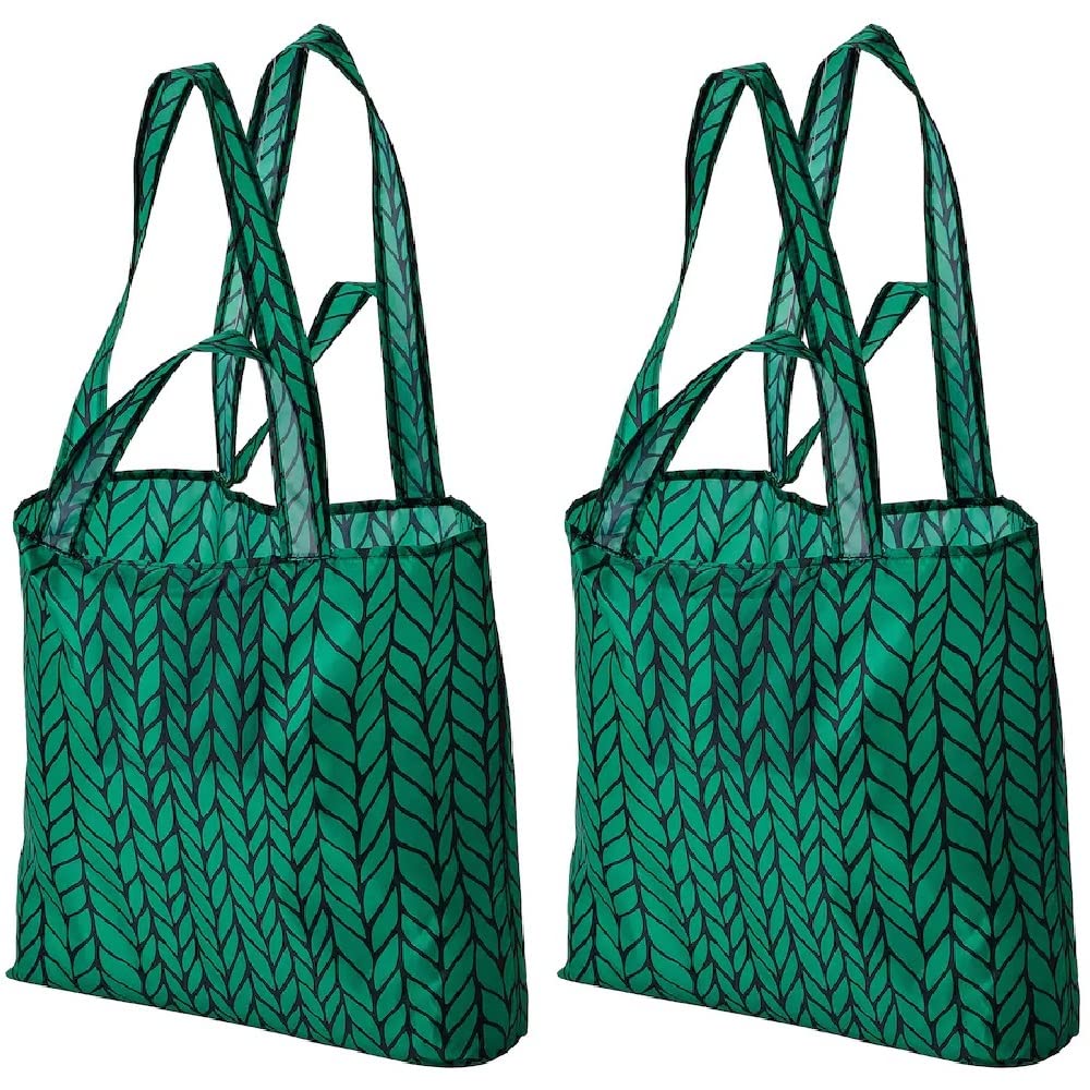 2x New SKYNKE Shopping Bag, Green/Black 17 ¾x14 ¼ Inches