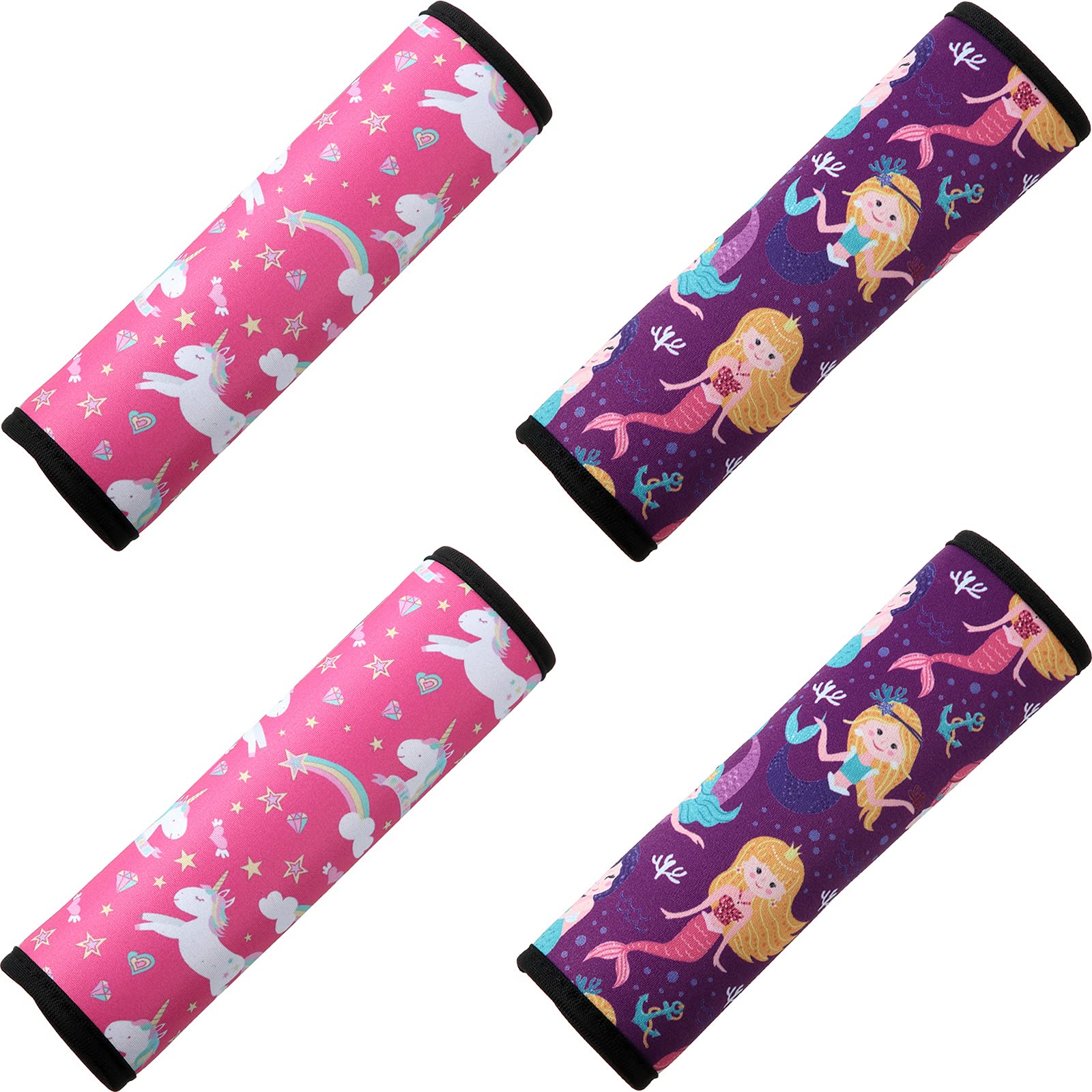4 Pieces Kids Car Seat Belt Cover Safety Car Seat Belt Pad Cushion Shoulder Protector for Baby Boys Girls Children, Mermaid and Unicorn