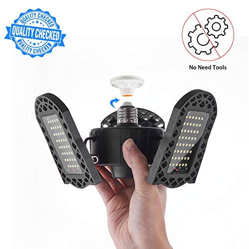 2 Pack LED Garage Lights, 60W Deformable LED Garage Ceiling Lights with 3 Adjustable Wings, 6000LM, E26 LED Shop Light for Warehouse, Workshop, Basement (No Motion Detection) (2 Pack, 60W)