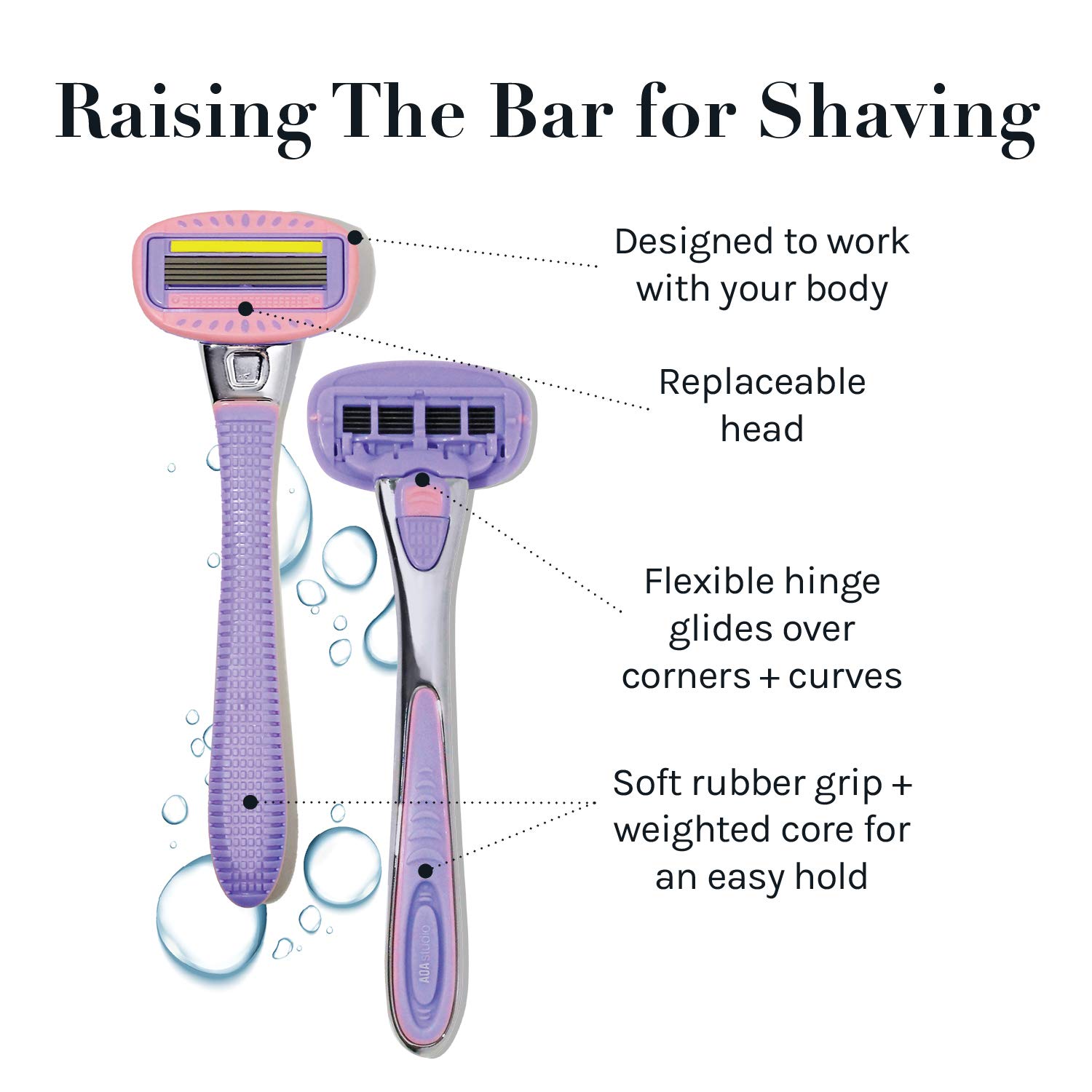 AOA Studio Women's 5-Blade 7pc Kit Including 1pc Handle 5pcs Five-Blade Heads from Swedish1pcs Stainless Steel Shower Hook Hydrating Aloe and Vitamin E Strip Cleanest, Closest, Comfortable Shave