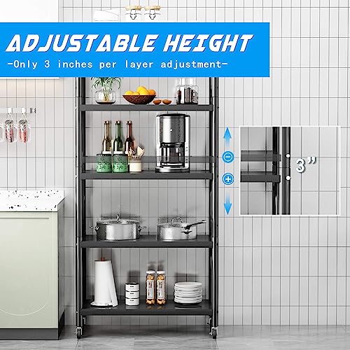 5 Tier Lightweight Storage Metal Shelves, Kitchen Storage Shelves Garage Shelving Unit, Large Capacity Storage Rack, Utility Shelf for Pantry Closet Office Laundry (32" Lx16โ Wx63โ H)
