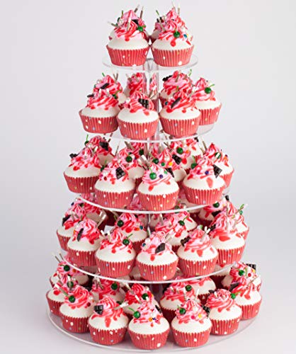 5 Tier Maypole Round Acrylic Cupcake Tree Tower Display Stand Display for Pastry Wedding Birthday Party- 16 Inch