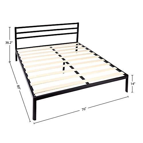 Amazon Basics Modern Metal Platform Bed Frame with Headboard - 14 Inch Leg Height, King Size, Black